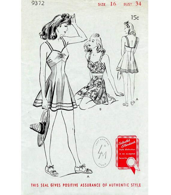 Vintage sewing pattern 1940s 40s beachwear playsuit bra top | Etsy
