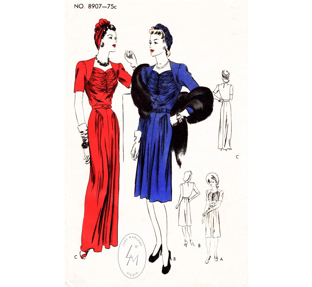 1940 Vintage Sewing Pattern 1940s Dress Reproduction / Evening Gown or ...
