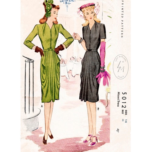 1940 Vintage Sewing Pattern 1940s Dress Reproduction // - Etsy