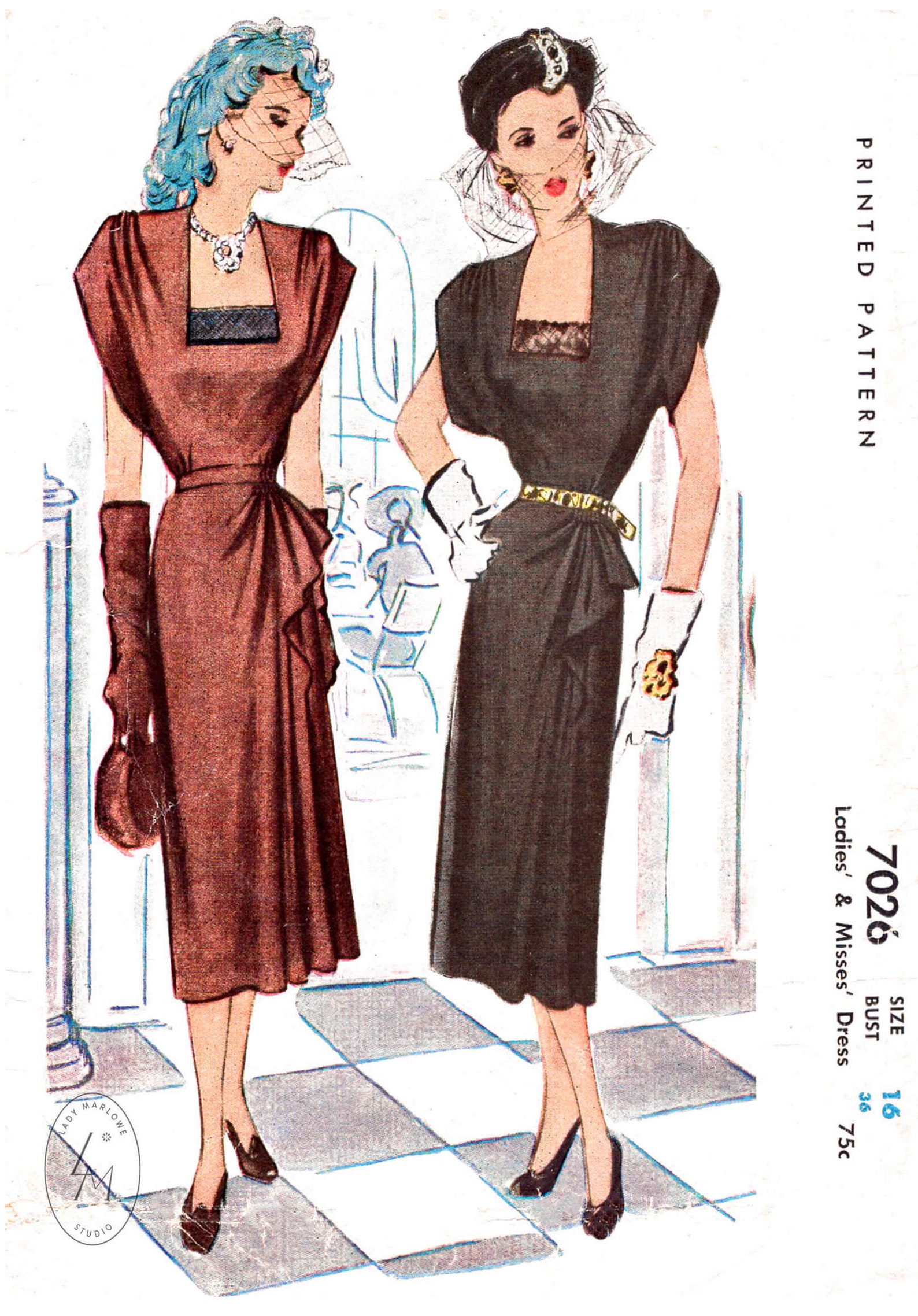 1940 Vintage Sewing Pattern 1940s Cocktail Dress Reproduction ...