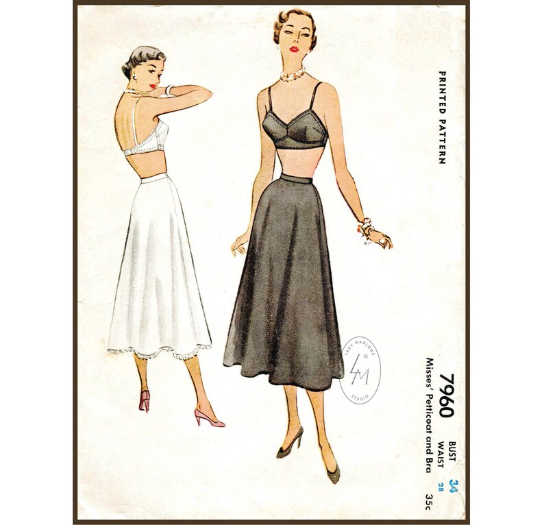 Vintage Sewing Pattern Vintage Bra and Petticoat Pattern 1950s Lingerie ...