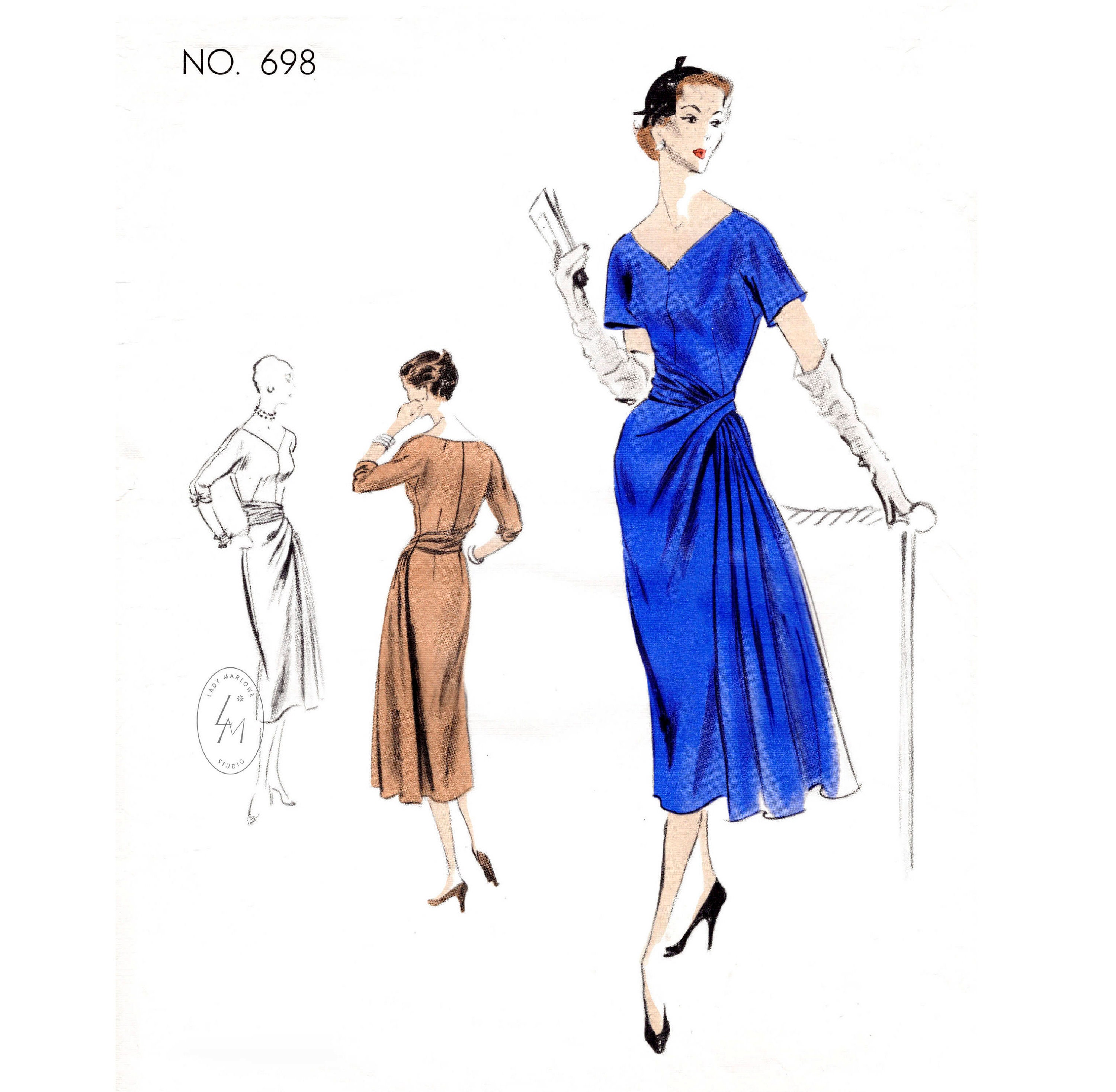 Vintage Sewing Pattern 1950s 50s Cocktail Dress Cascade Drape | Etsy