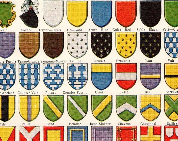 Story of HERALDRY in PICTURES 1920 Vintage Print Original Double-sided ...