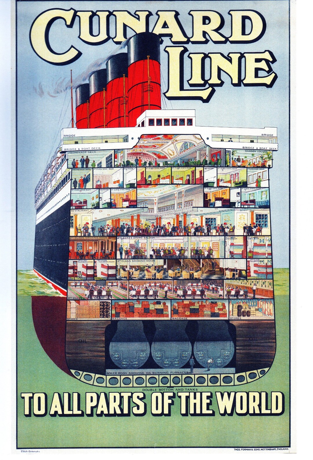 Vintage Travel Poster CUNARD LINE to All Parts of the WORLD Original ...