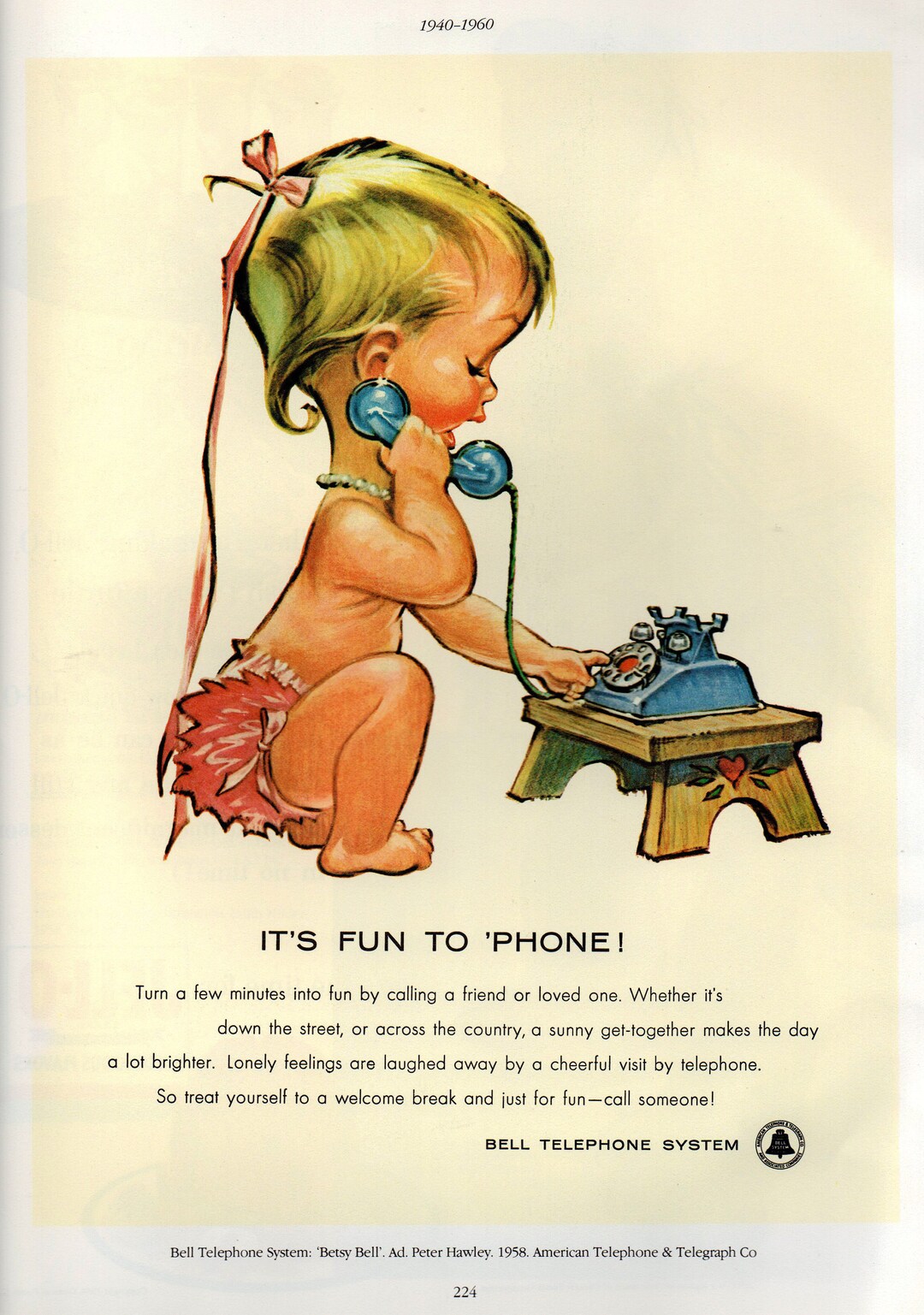 Bell Telephone System "betsy Bell" Ad Peter Hawley Original Vintage ...