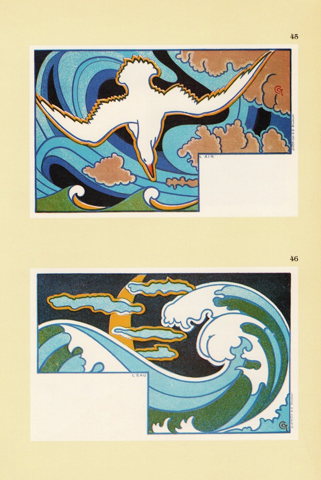 Vintage Art Nouveau Postcard Double-sided Bookplate Illustrations by ...