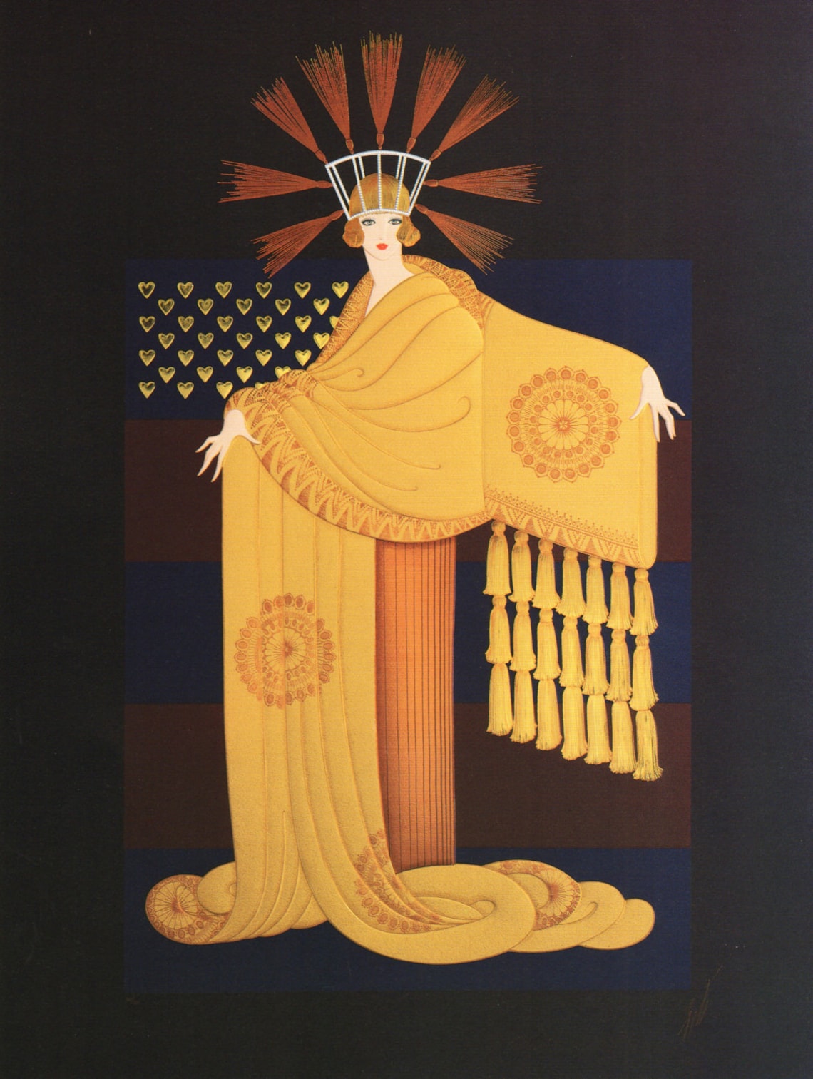 2 Vintage ERTE Art Deco PRINTS Fringe Cape and Tassel Gown Fashion ...
