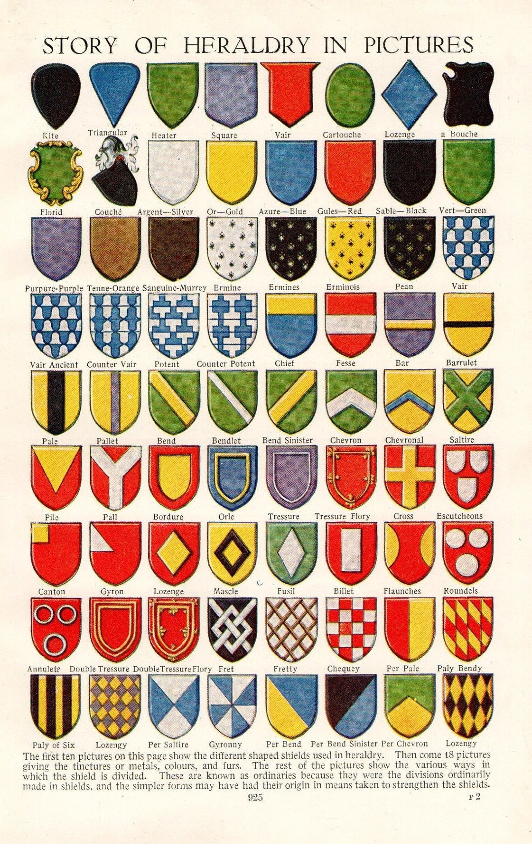 Story of HERALDRY in PICTURES 1920 Vintage Print Original Double-sided ...