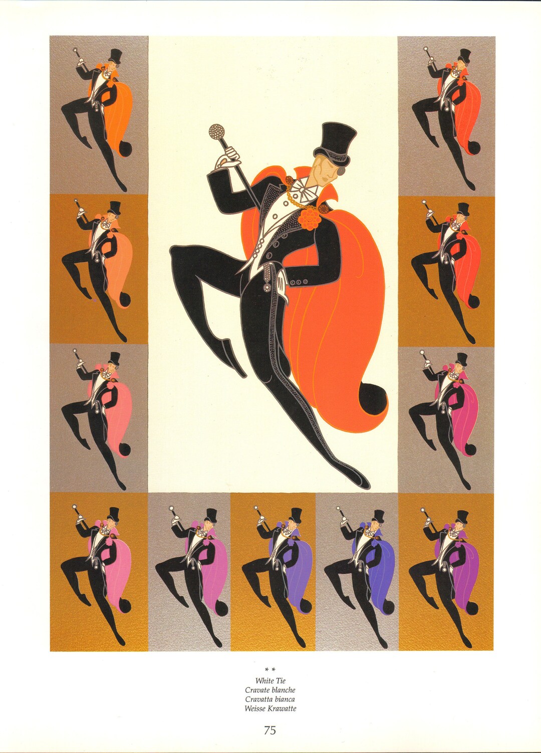 Chic ERTE Art Deco Print White Tie Original Vintage Fashion Book Plate ...