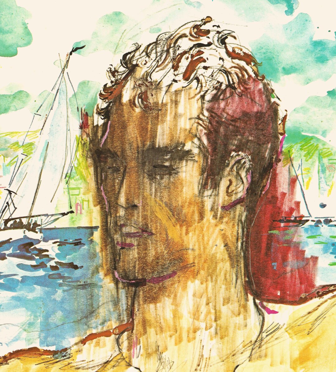 Vintage Leroy Neiman Print: Man and Sailboats, "beautiful People" Book ...