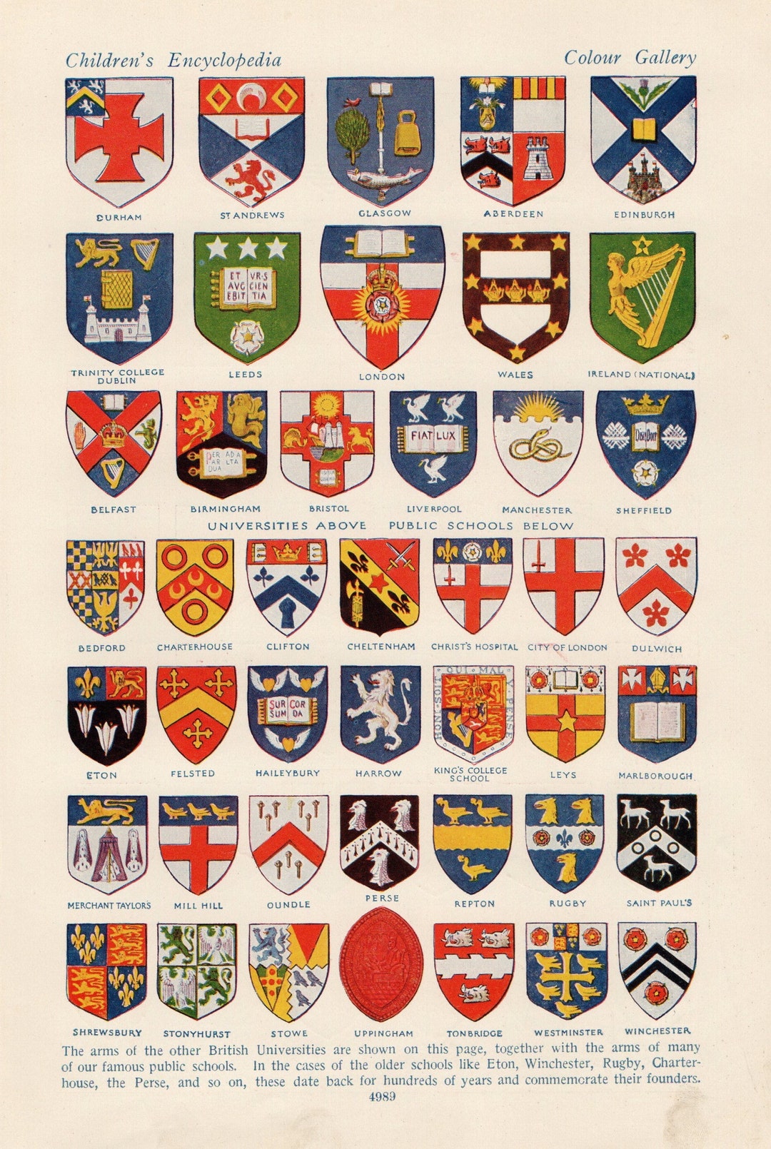 1920 Vintage FLAG Print Original Double-sided Bookplate "heraldry of ...