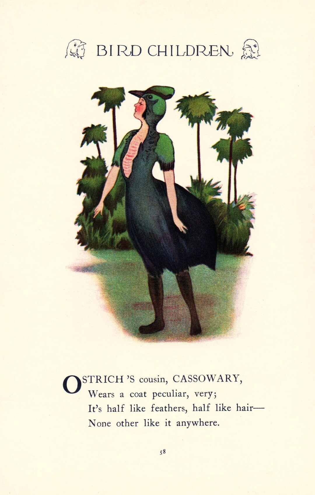 BIRD CHILDREN Original Vintage Print 1930 Illustration by M T - Etsy