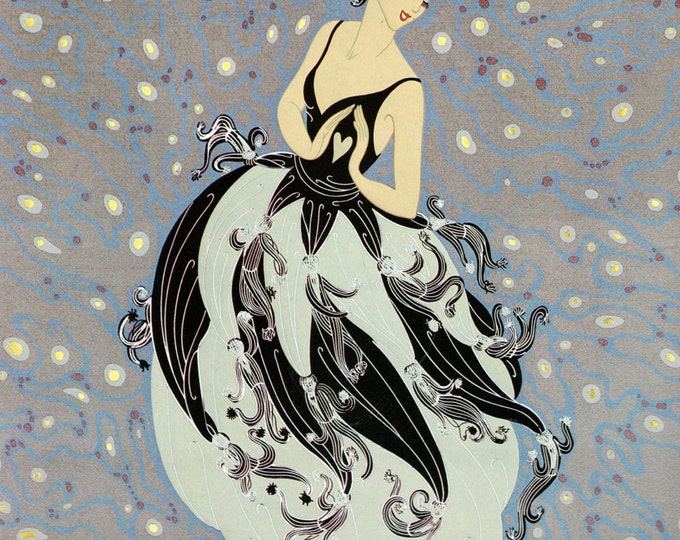 Erte 1982 -the WAVE Matted Print - Beautiful Erte MERMAID SWIMMER in ...
