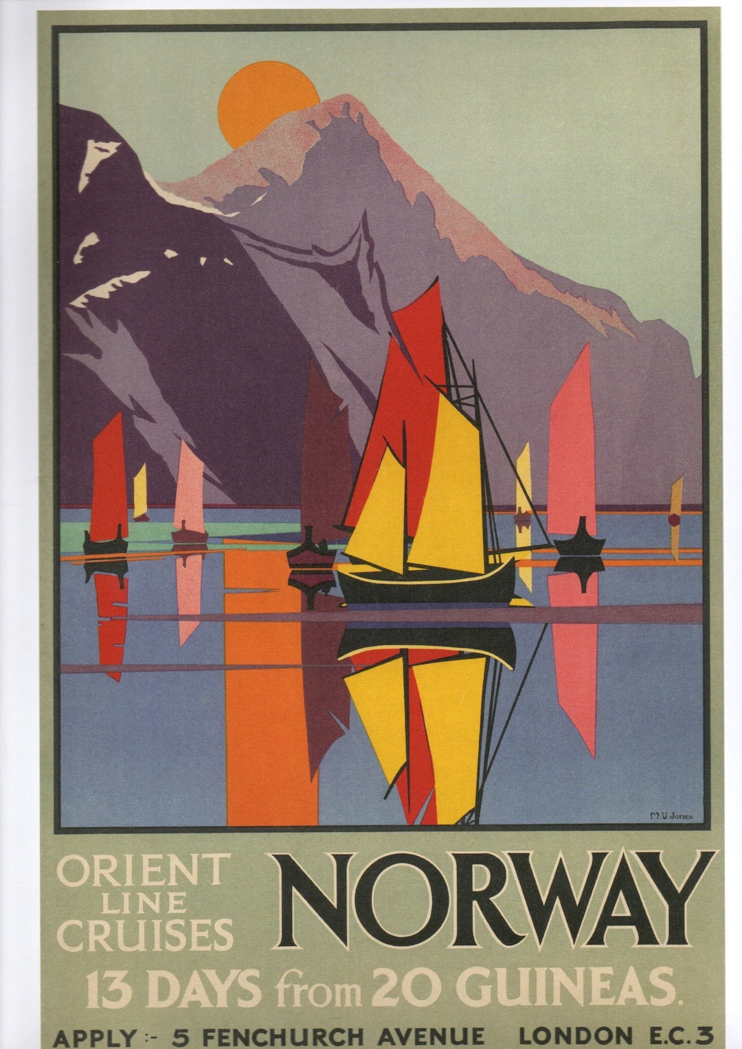 Vintage Travel Poster NORWAY Orient Line CRUISES Original Bookplate ...