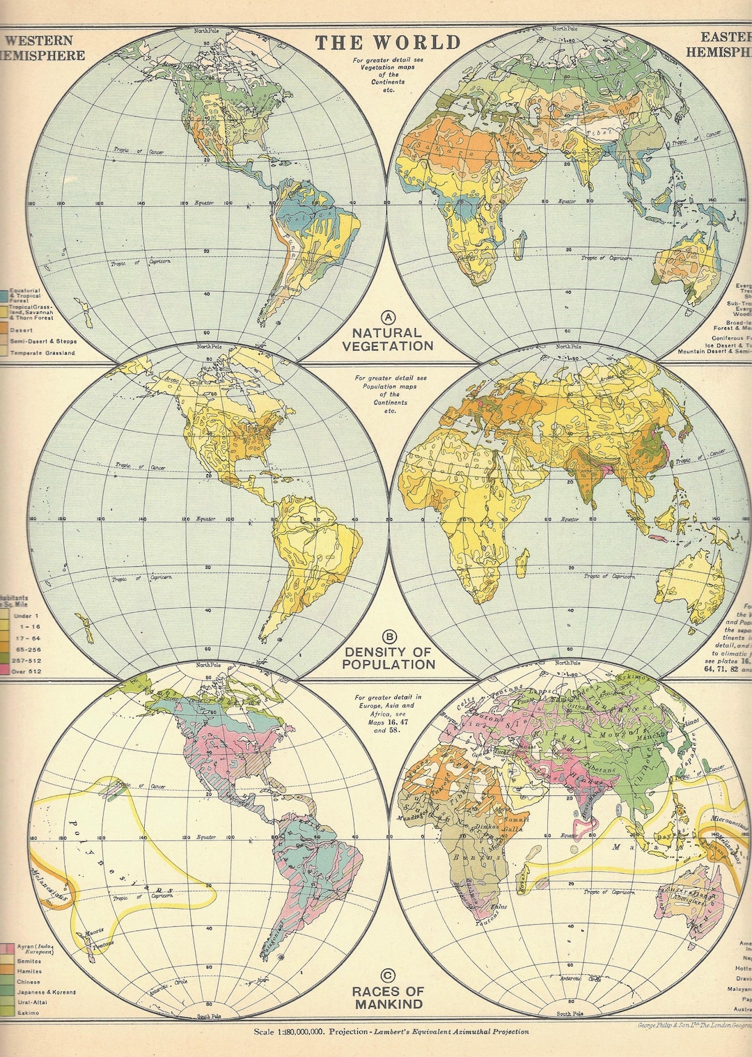 The WORLD Original 1930 ANTIQUE MAP George Phillip - Etsy