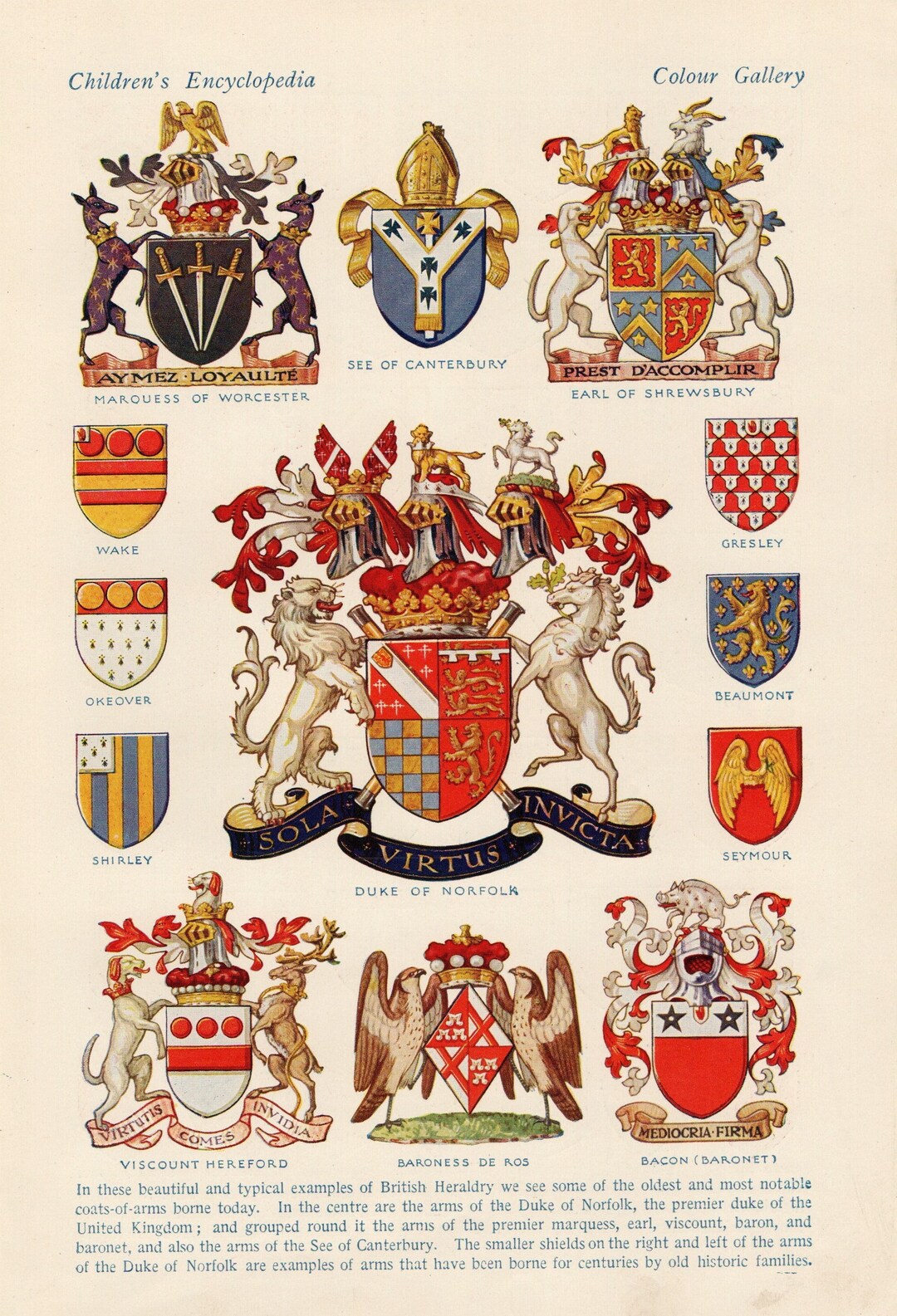 1920 Vintage FLAG Print Original Double-sided Bookplate "heraldry of ...