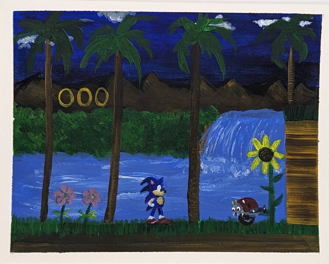 Sonic the Hedgehog Landscape Acrylic Greeting Card Painting - Etsy