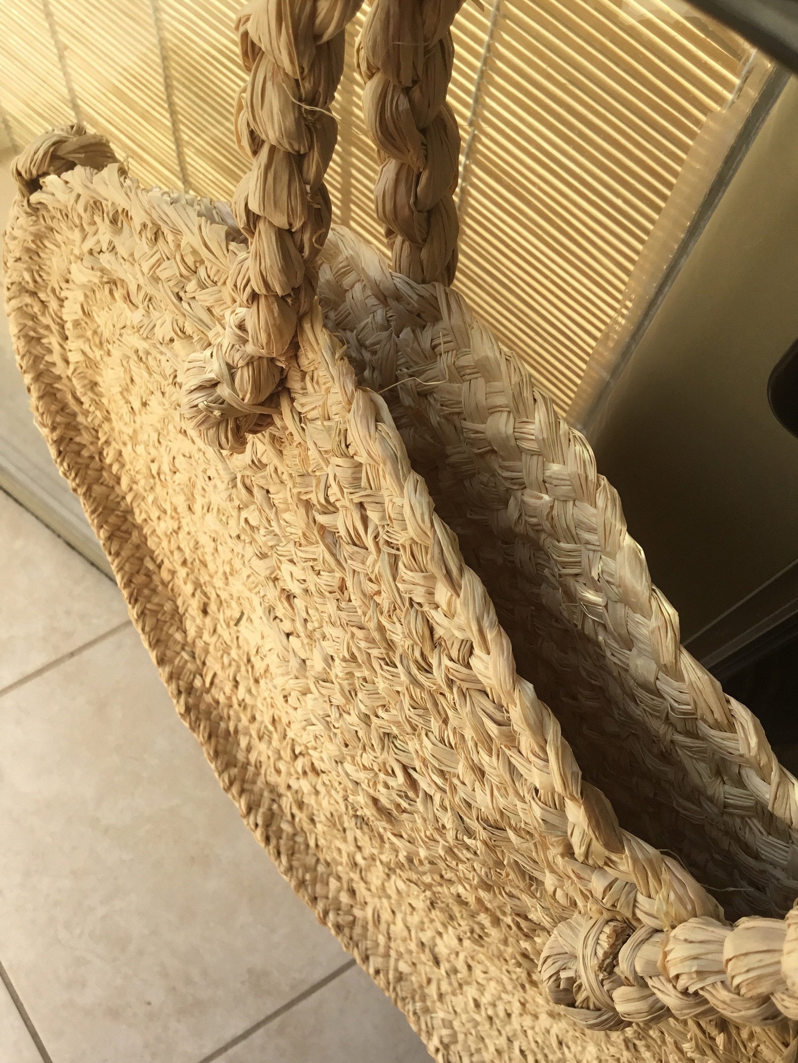 Large round straw bag straw handles French market bag raffia | Etsy