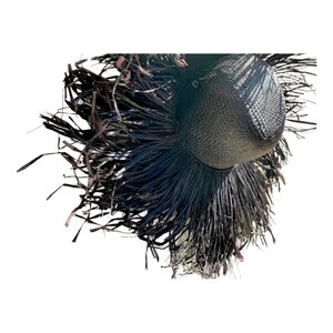 Black Long Fringe Raffia Sun Hat, Fringed Raffia Hat, Black Straw Hat ...