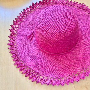 Pink Straw Hat With Woven Edge, Raffia Hat, Sun Hat, Beach Hat, Medium ...