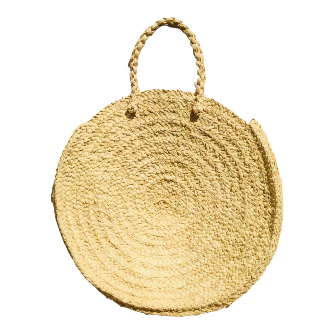 Large Round Straw Bag Straw Handles French Market Bag Raffia - Etsy