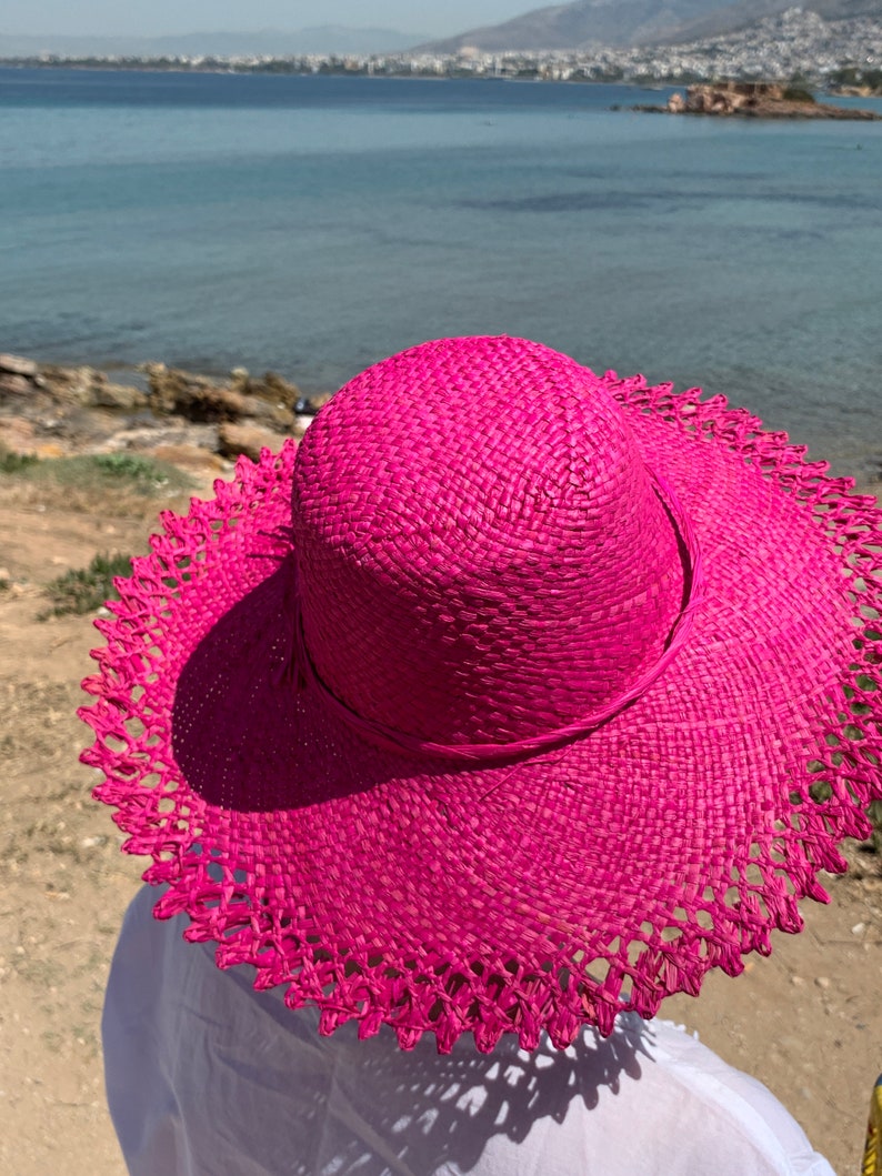 Pink Straw Hat With Woven Edge Raffia Hat Sun Hat Beach - Etsy