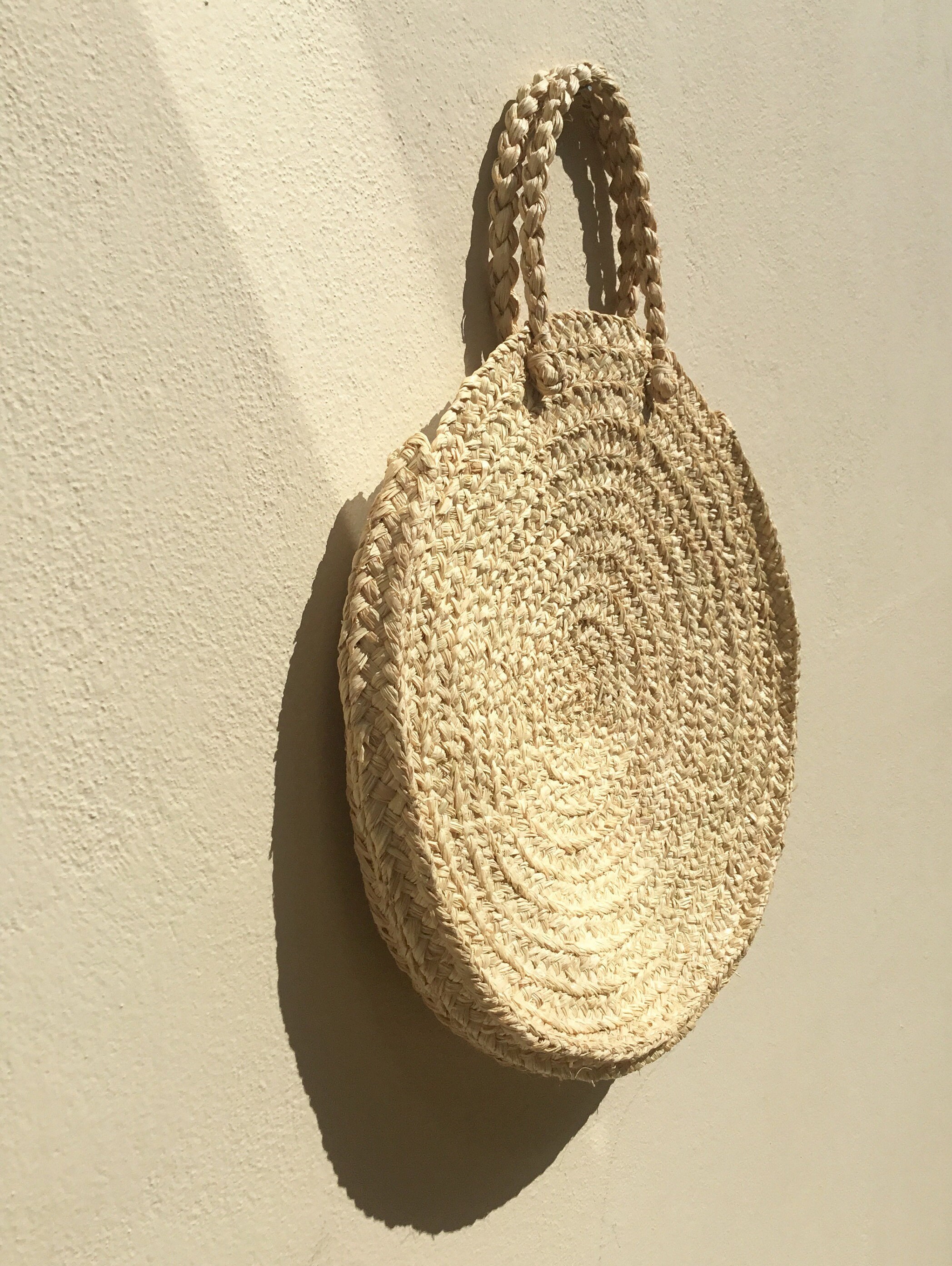 Large round straw bag straw handles French market bag raffia | Etsy