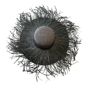 Black Long Fringe Raffia Sun Hat, Fringed Raffia Hat, Black Straw Hat ...