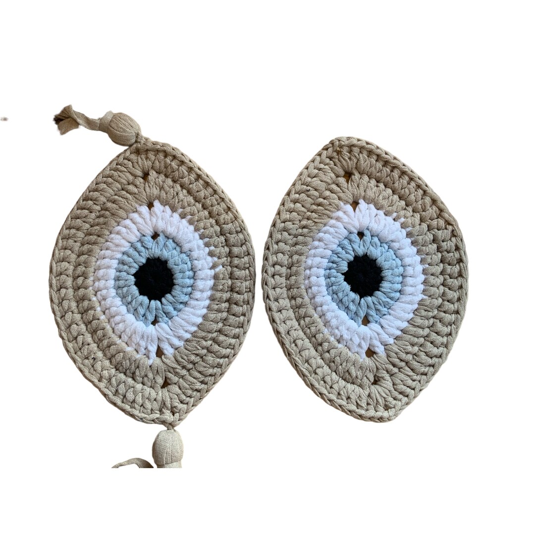 Crochet Eye Decoration, Crochet Craft Pieces, Evil Eye With Tassels ...