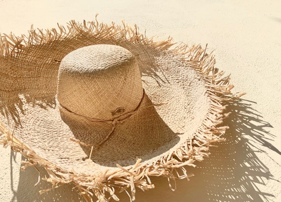 Large Brim Raffia Hat With Fringe Ladies Wide Brim Straw Hat | Etsy