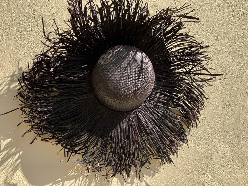 Black Long Fringe Raffia Sun Hat Fringed Raffia Hat Black - Etsy