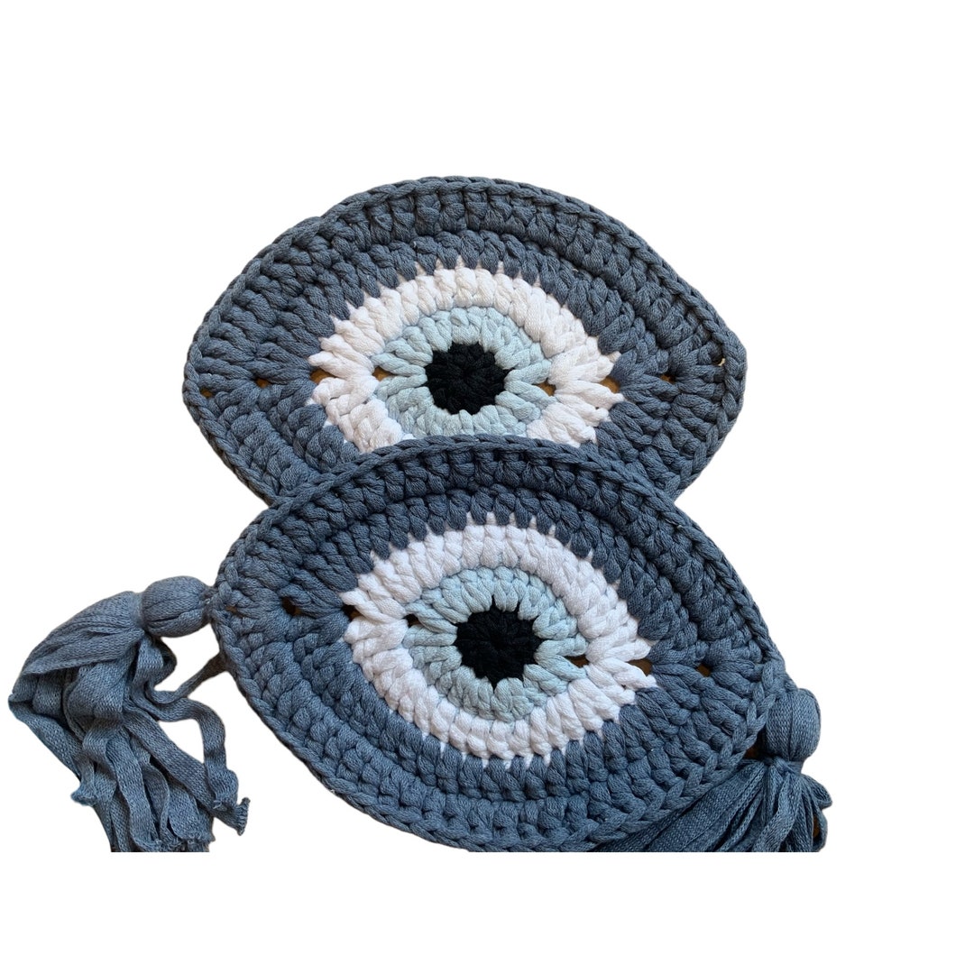 Crochet Eye Pieces, Crochet Craft Pieces, Evil Eye With Tassels, Good ...