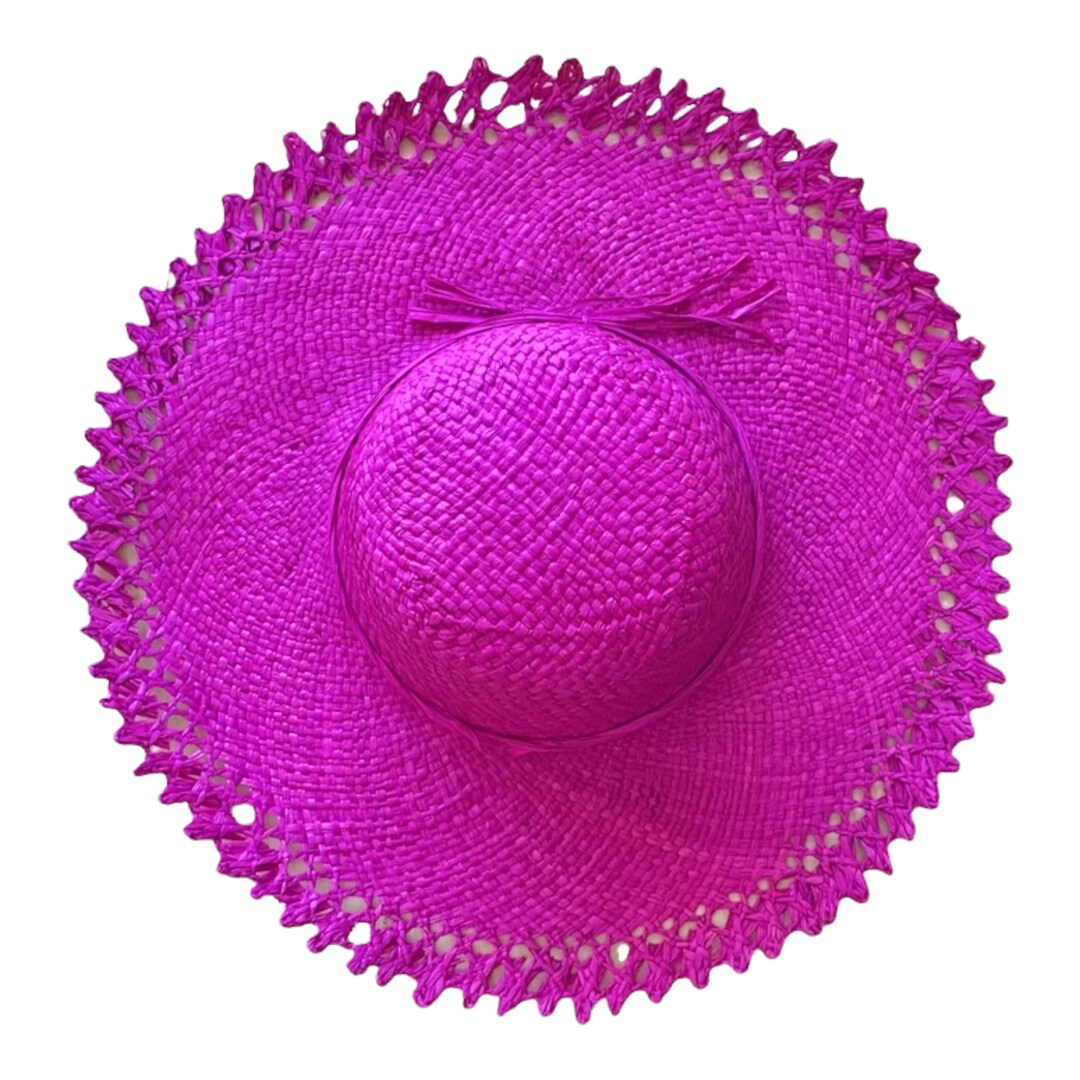 Pink Straw Hat With Woven Edge, Raffia Hat, Sun Hat, Beach Hat, Medium ...