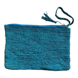 Straw Pouch With Zip, Turquoise Straw Clutch Bag, Small Straw Bag With ...