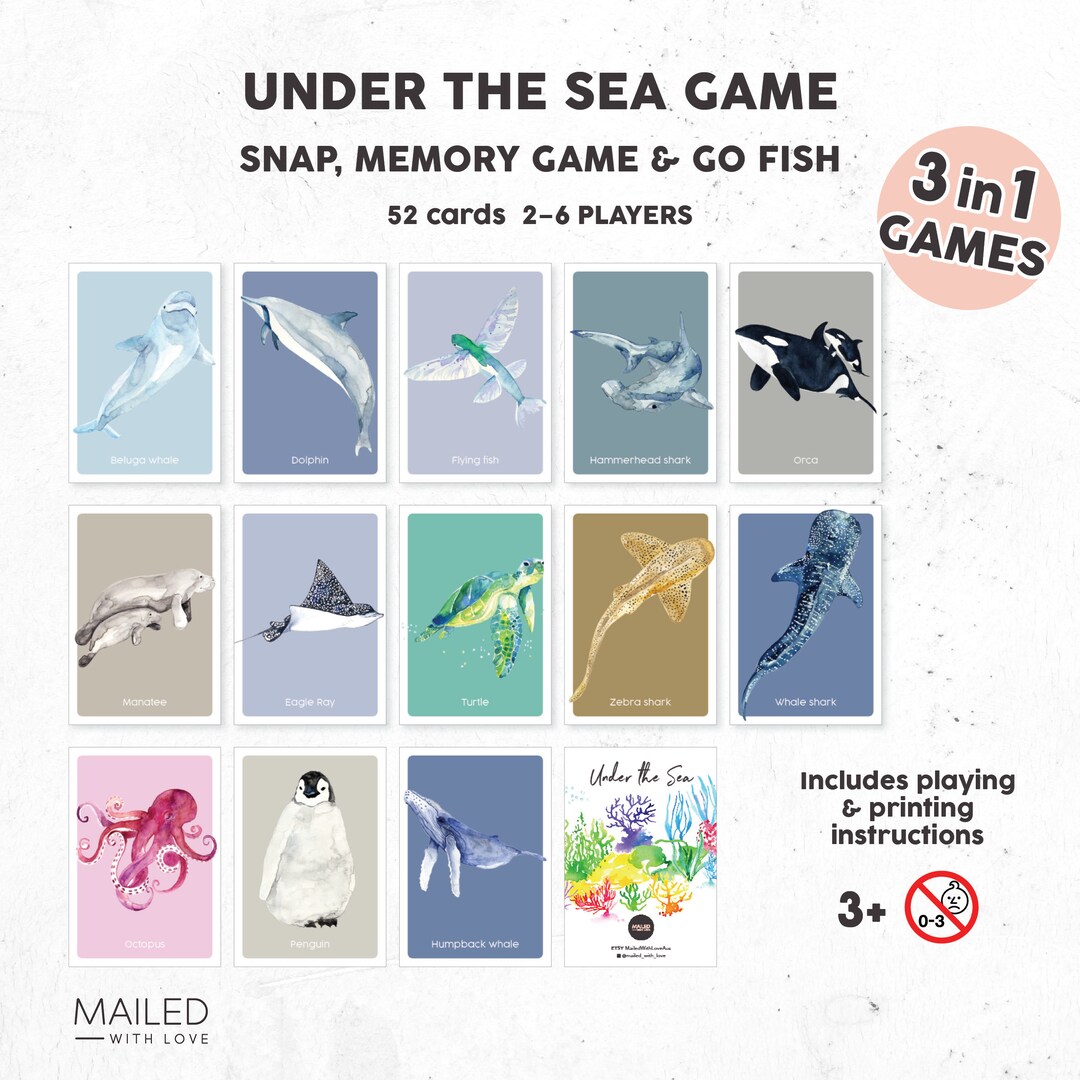 3 in 1 Games, Under the Sea Themed, Go Fish, Snap and Memory Game ...