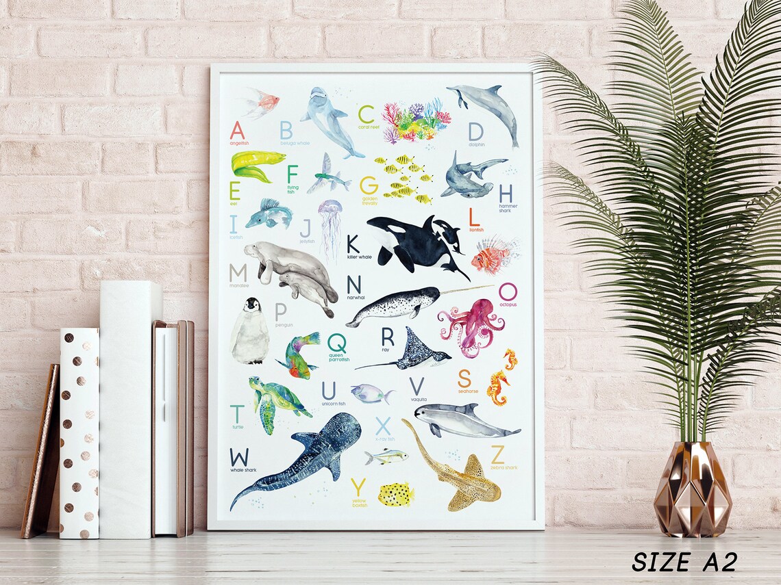 Ocean Sea Life Marine Life Alphabet Watercolour Premium | Etsy