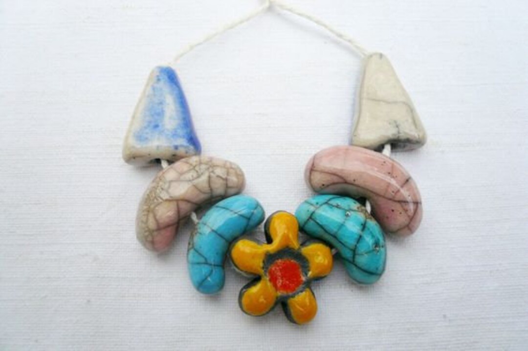 7 Perline Ceramica Raku - Perline Raku per Collana - Perline Ceramica per Gioielli Originali ...