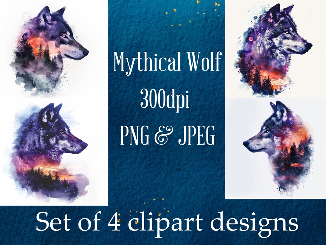 Mystical Wolf Clipart PNG, Mythical Wolf 300dpi JPEG, Celestial Wolf ...
