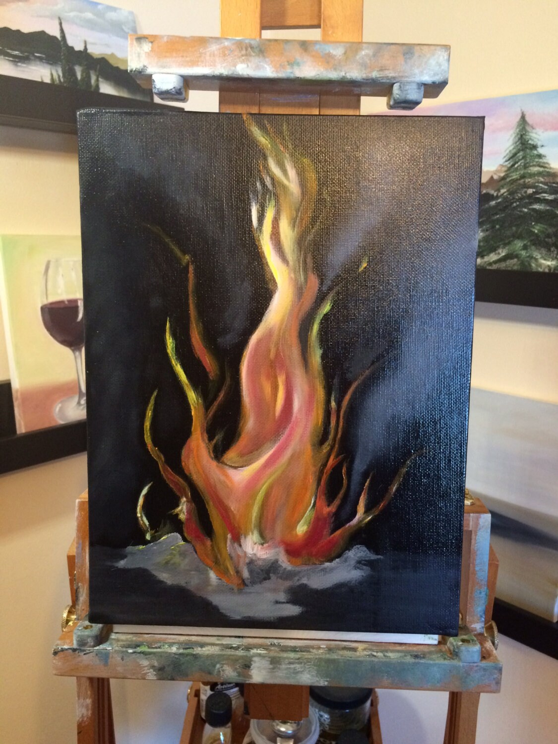 Original Oil Painting of Fire - Etsy