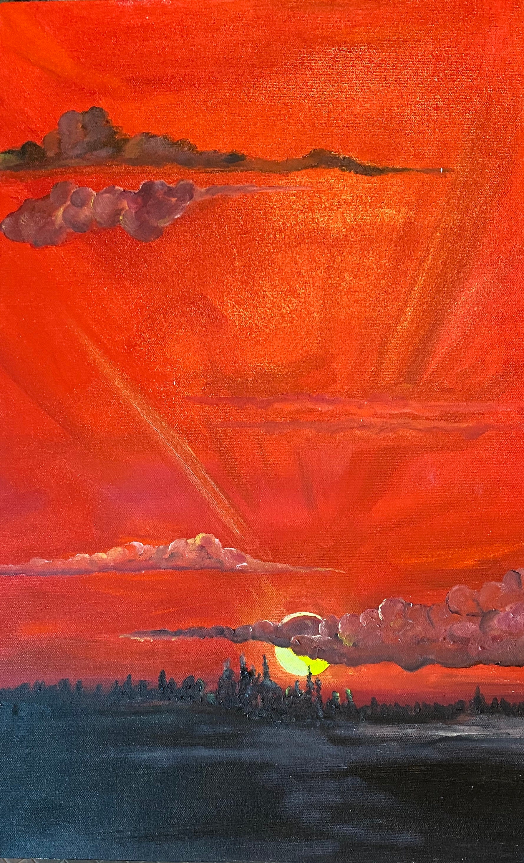 Original Oil Painting Red Sky Sunset - Etsy