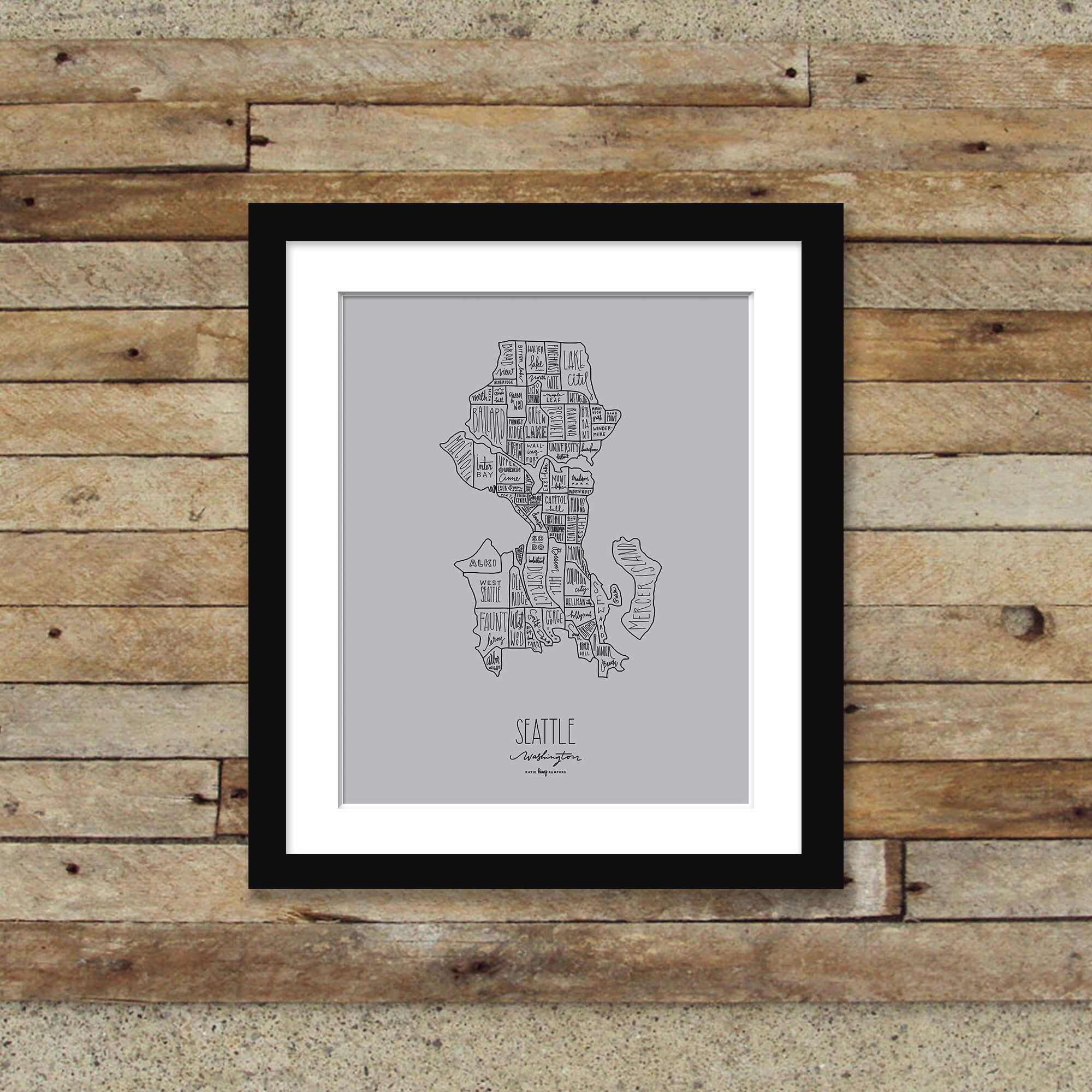 Hand Lettered Seattle Neighborhood Map Fine Art Print - Etsy