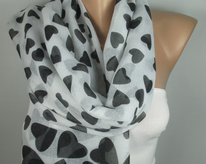 Heart Scarf Love Scarf Romantic Gift for Women Lightweight Scarf Black ...