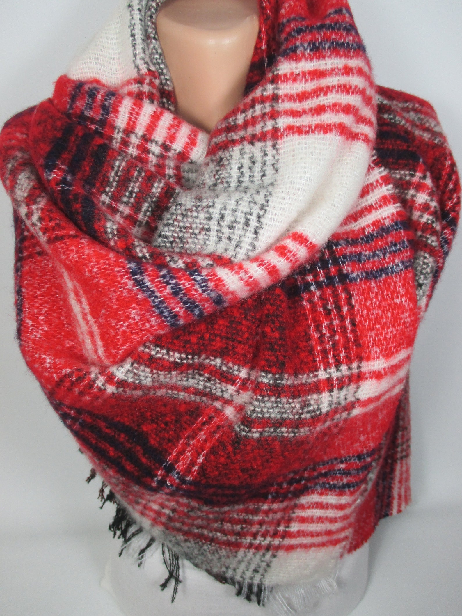 Red Plaid Blanket Scarf Unique Gift for Women Winter Accessories Cozy ...