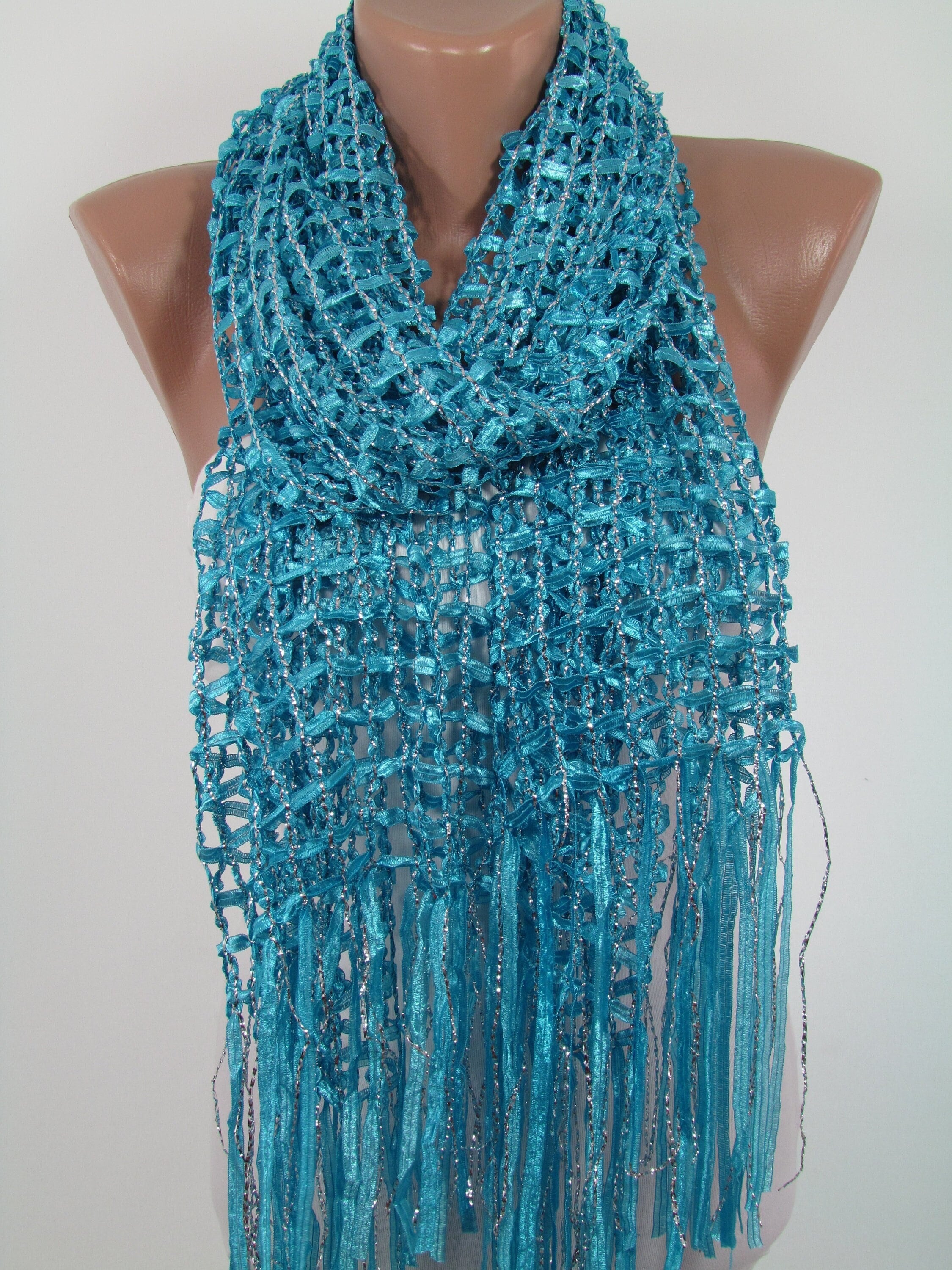 Blue Scarf Shawl Sparkle Scarf Women Christmas Gift for Her Blue ...