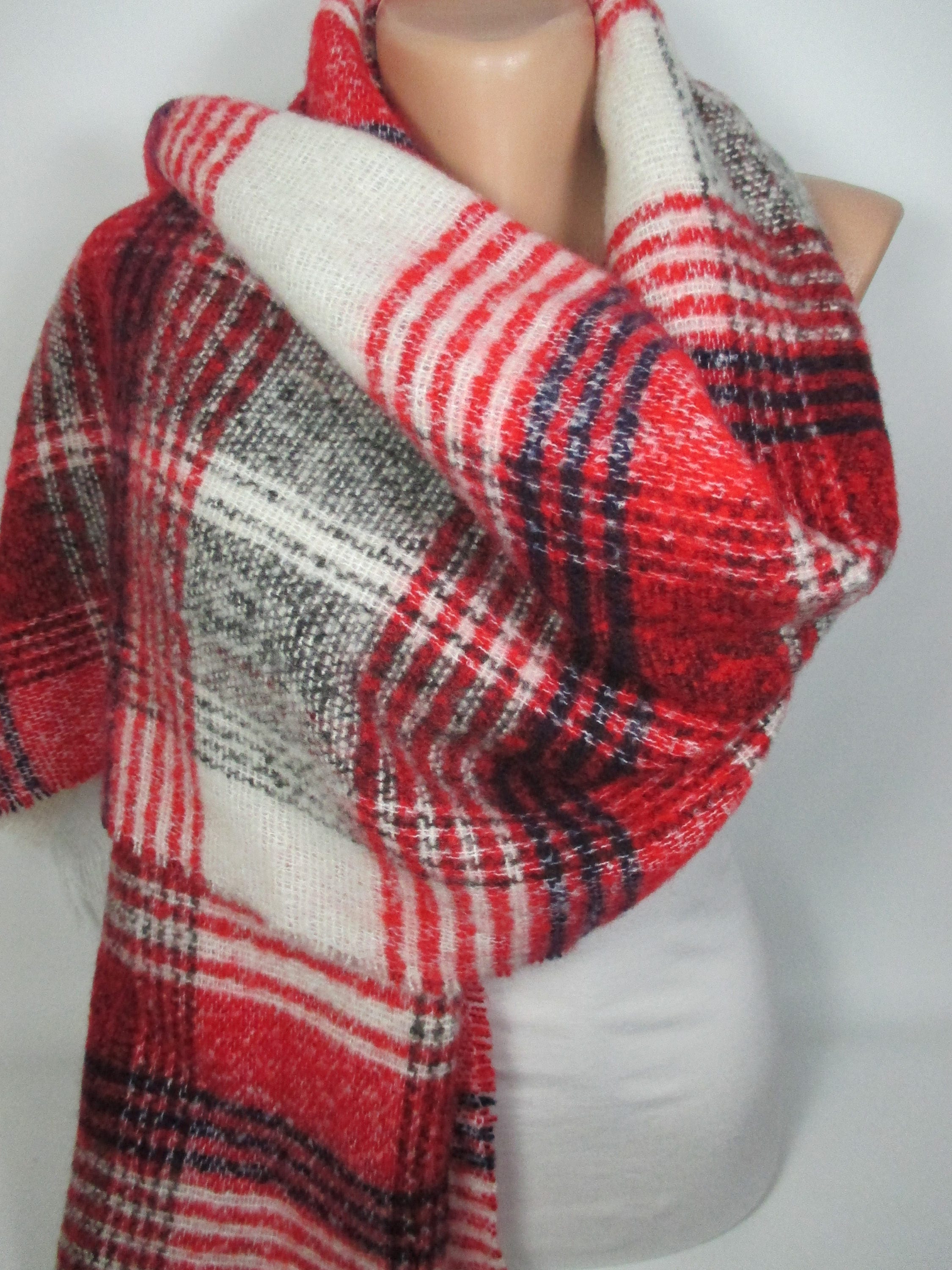 Red Plaid Blanket Scarf Unique Gift for Women Winter | Etsy