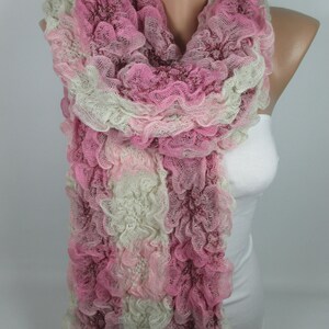 Pink Cream Ruffle Scarf Unique Gift for Women Fall Winter - Etsy