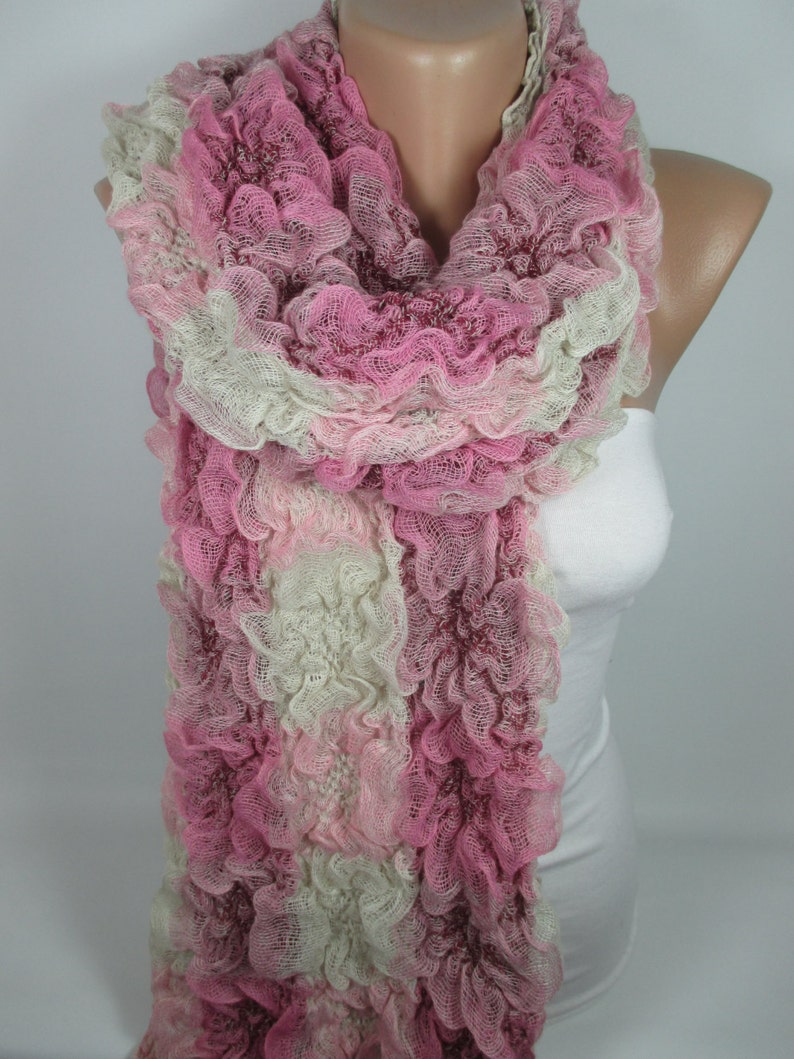 Pink Cream Ruffle Scarf Unique Gift for Women Fall Winter - Etsy