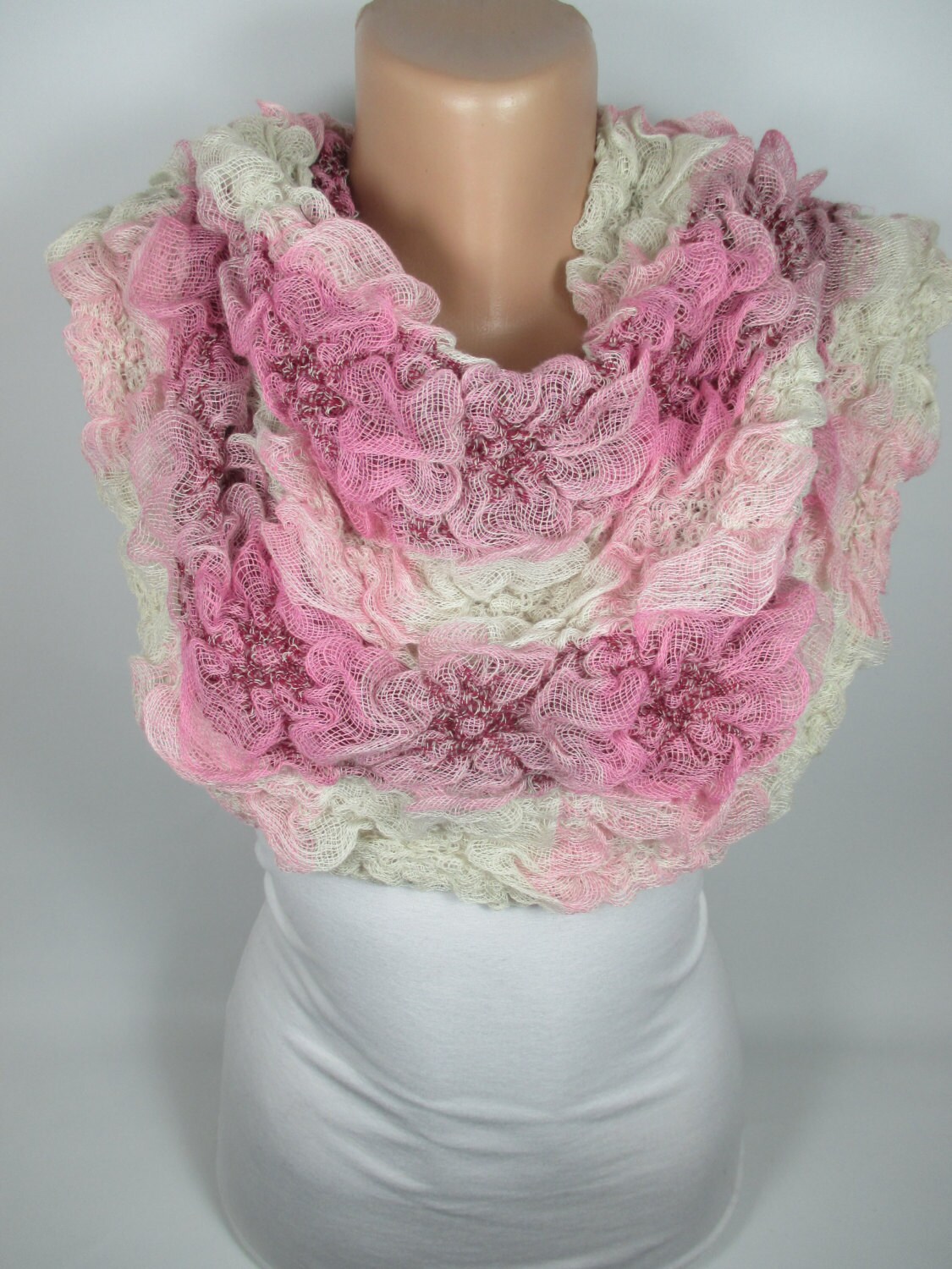 Pink Cream Ruffle Scarf Unique Gift for Women Fall Winter - Etsy