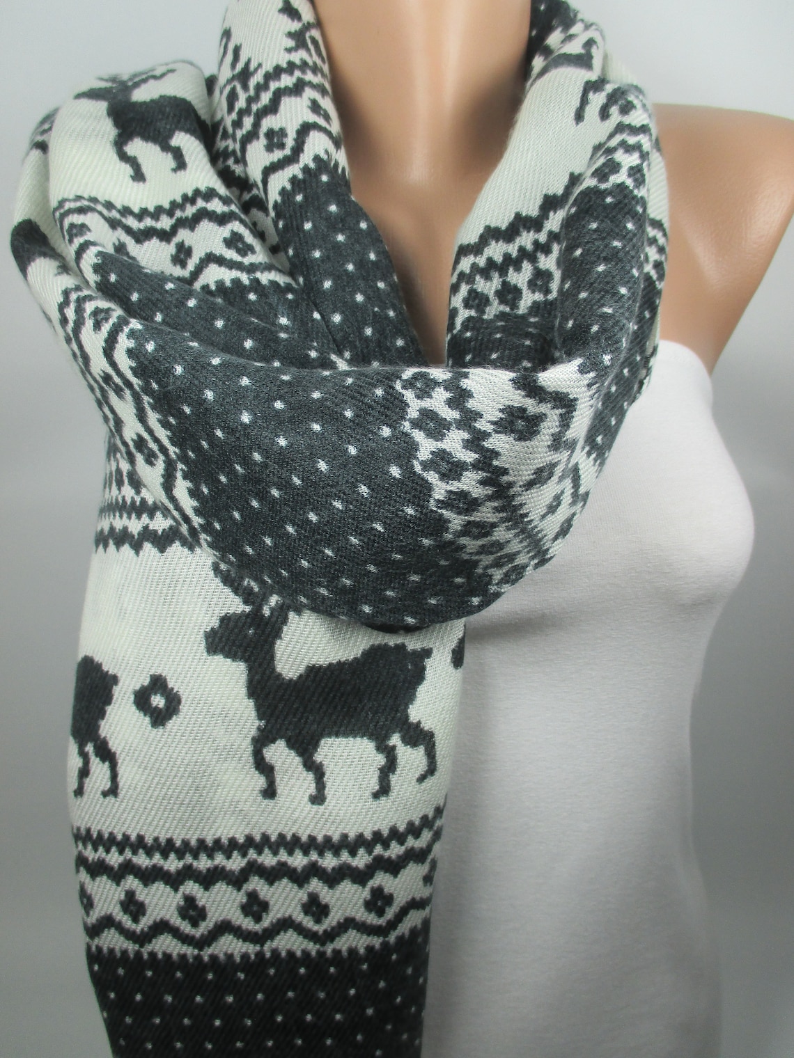 Nordic Scarf Shawl Deer Scarf Snowflake Scarf Unique Gift for Women ...