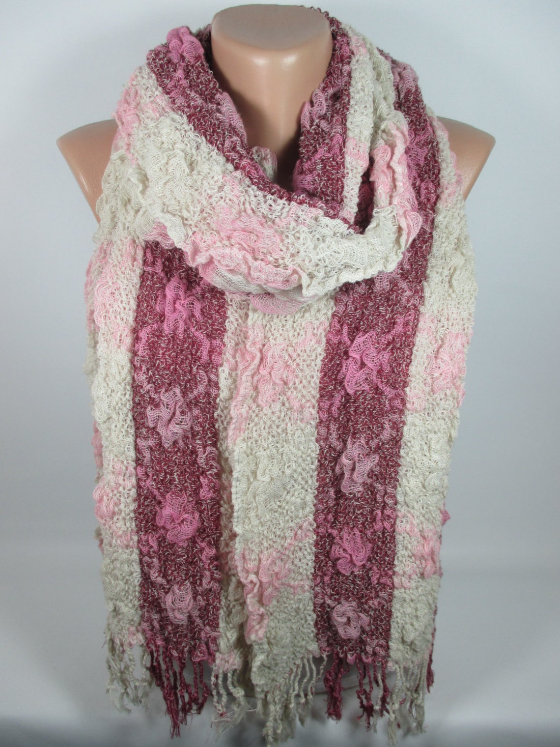 Pink Cream Ruffle Scarf Unique Gift for Women Fall Winter - Etsy